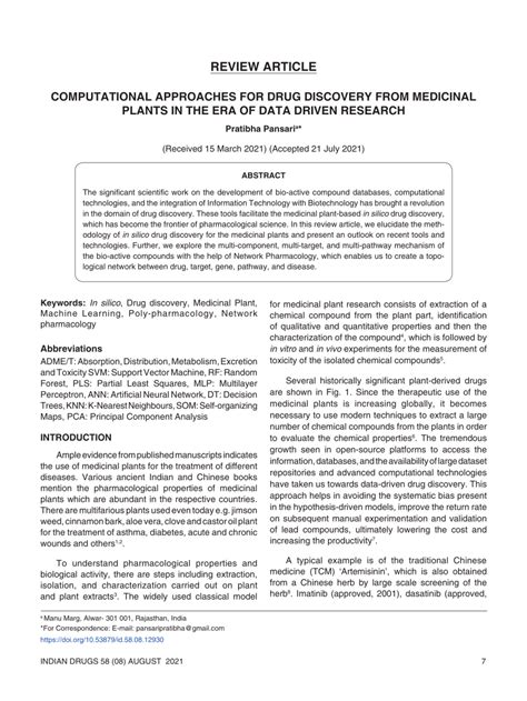 Pdf Computational Approaches For Drug Discovery From Medicinal Plants In The Era Of Data