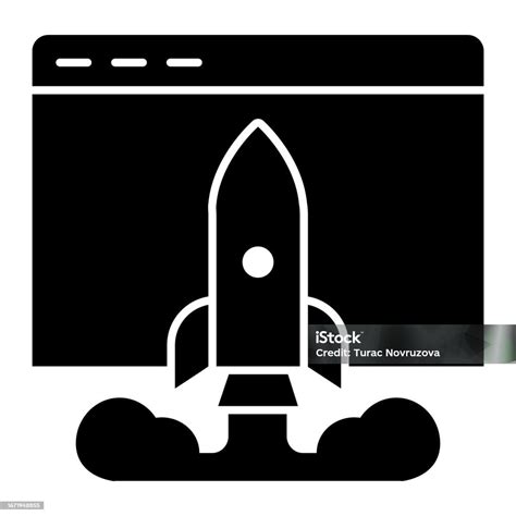 인터넷 시작 브라우저 창 단색 아이콘입니다 로켓 발사가 있는 웹 페이지입니다 정보 기술 벡터 디자인 개념 글리프 스타일 픽토그램 흰색 사용 및 앱 Eps 10 Launch