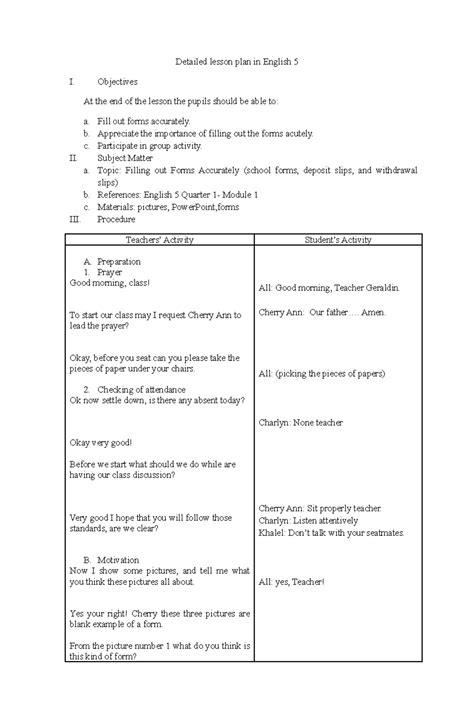 Grade 5 Lesson Plan 2nd Quarter