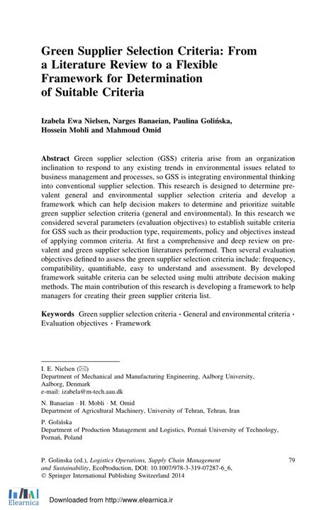 Pdf Green Supplier Selection Criteria From A Literature Review To A