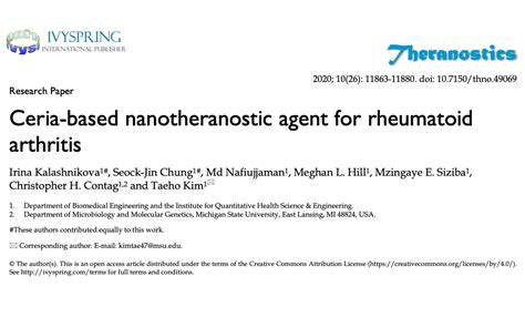 Ceria Based Nanotheranostic Agent For Rheumatoid Arthritis Cytek