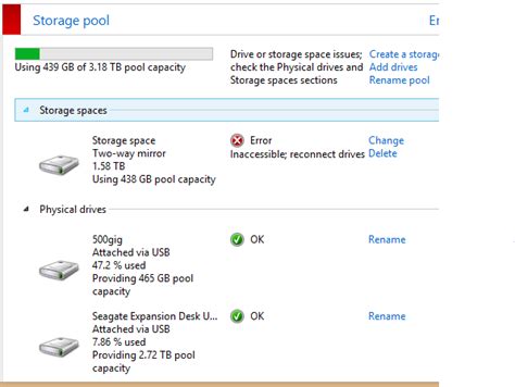 Windows Storage Space Error Inaccessible Reconnect Drives Super User