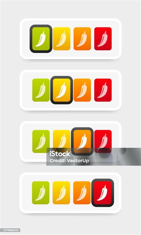 온화한 중간 뜨겁고 지옥 위치와 고추 강도 스케일 표시기 칠리 레벨 벡터 그림입니다 라벨에 대한 스톡 벡터 아트 및 기타 이미지 Istock