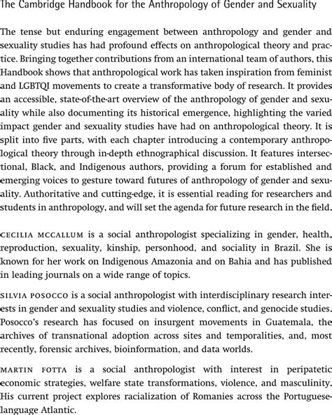 The Cambridge Handbook For The Anthropology Of Gender And Sexuality The Cambridge Handbook For
