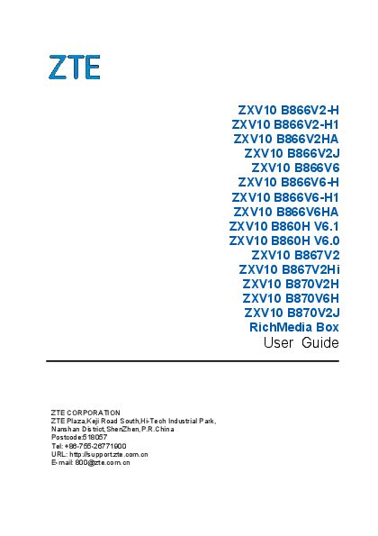Zte Zxv10 B866v2f Rich Media Box User Guide