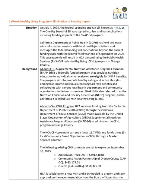 Calfresh Healthy Living Program Elimination Of Funding Impact Fifth