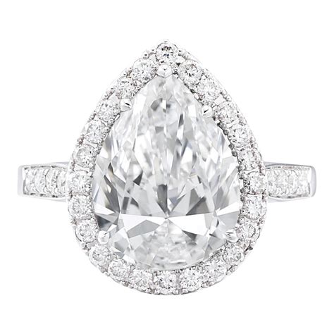 Gia Certified 5 Carat Pear Cut Diamond Halo Pave Ring For Sale At 1stdibs