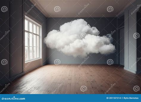 Abstract Illustration Of White Fluffy Cloud Levitating Or Flying In