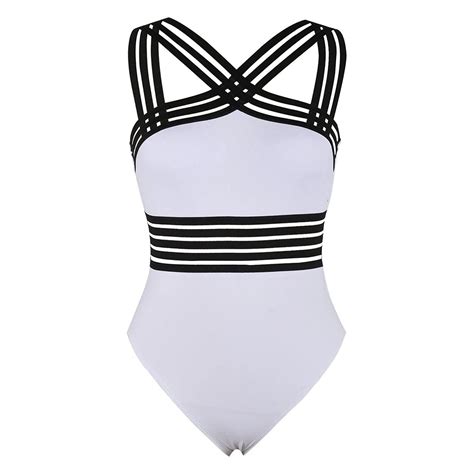 Sexy One Piece Swimsuit Cross Shoulder Straps Beachwear Women Solid