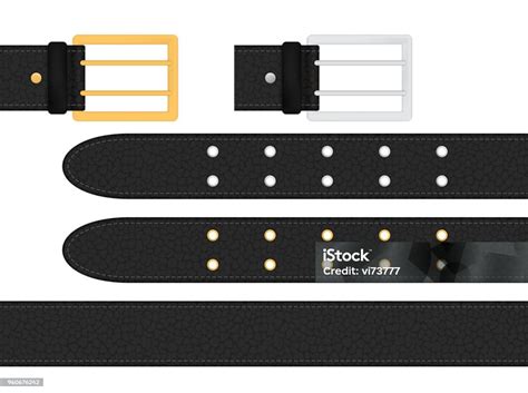 금속은 황금 버클을 가진 완벽 한 블랙 가죽 벨트 벡터 일러스트 레이 션을 격리 남자에 대한 스톡 벡터 아트 및 기타 이미지 남자 허리띠 3차원 형태 Istock