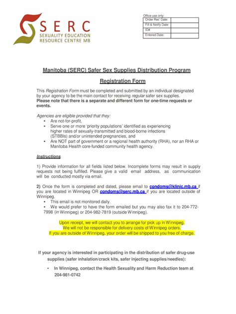 Fillable Online Safer Sex Supplies Distribution Program Registration Form Fax Email Print