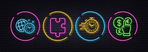 타이머 퍼즐 및 시간 관리 최소 라인 아이콘 웹 응용 프로그램 인쇄용 네온 레이저 3d 조명 벡터 3차원 형태에 대한 스톡 벡터 아트 및 기타 이미지 Istock