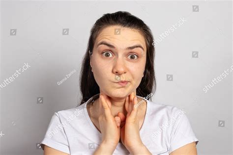 The Woman Probes The Cervical Lymph Nodes Enlargement Of The Lymph