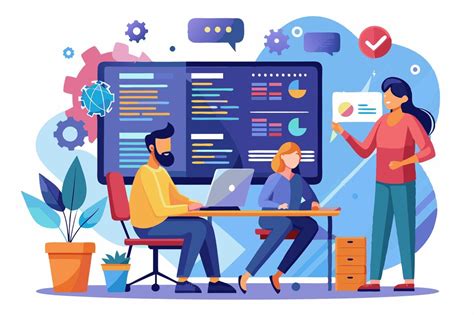 A Team Collaborates In A Bright Workspace Focusing On Coding Problemsolving And Sharing Ideas