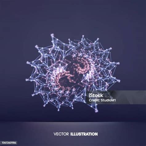 3 차원 연결 구조입니다 미래 기술 스타일입니다 디자인에 대 한 로우 폴 리 요소입니다 과학 화학 또는 교육에 대 한 벡터 일러스트입니다 0명에 대한 스톡 벡터 아트 및