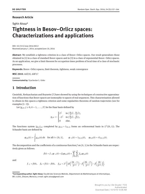 Pdf Tightness In Besov Orlicz Spaces Characterizations And Applications