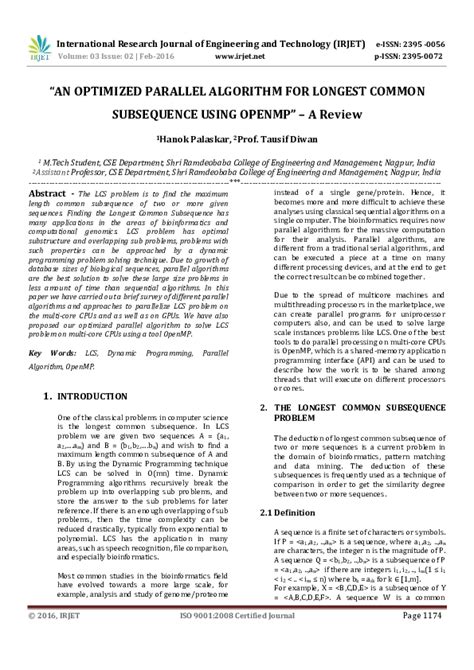 Pdf An Optimized Parallel Algorithm For Longest Common Subsequence Using Openmp A Review
