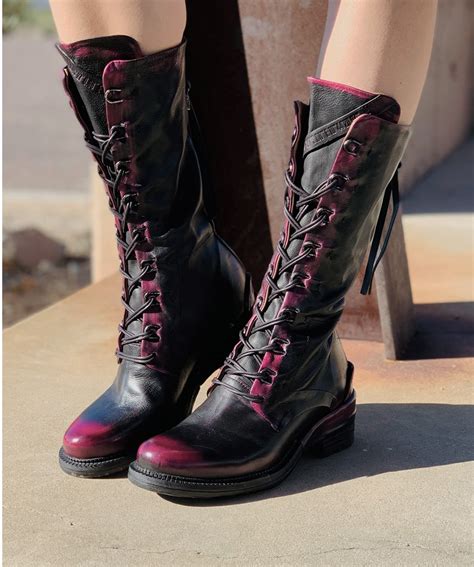 A.S.98 STEWARD BLACK FUCHSIA ITALIAN LEATHER 12" LACED BIKER BOOT ...