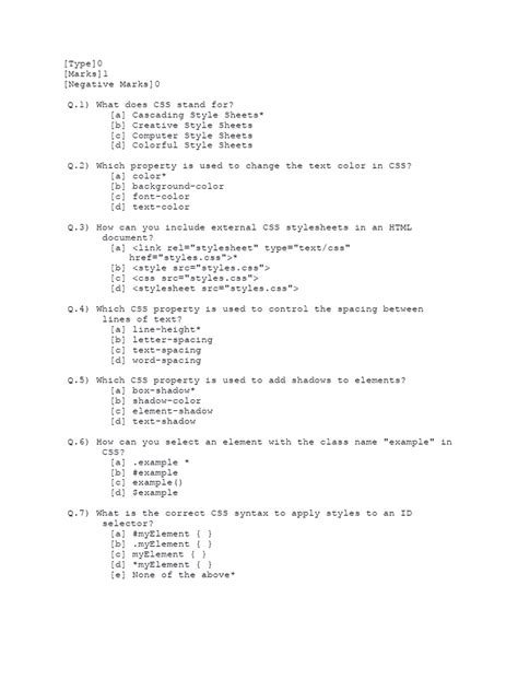 Css Mcq Set Paper 4 Pdf Web Standards Interactive Media