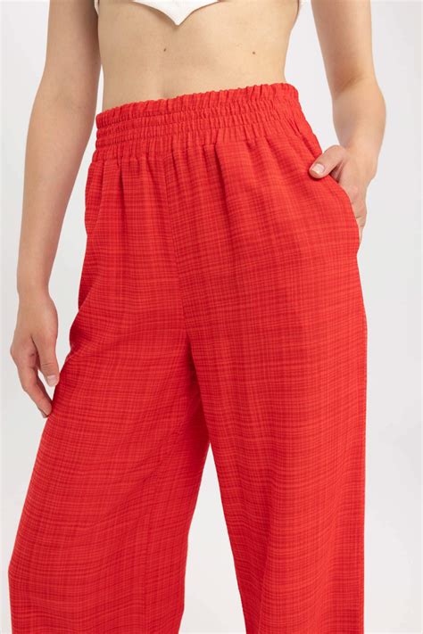 احمر نساء بنطلون وايد ليج بثلاثة جيوب 2849075 Defacto