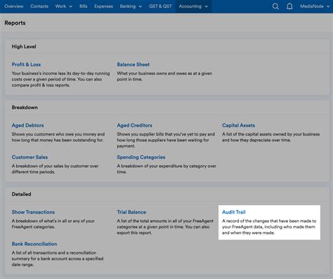 Audit Trail Report Freeagent