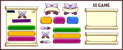 Premium Vector Game Button Ui Design Template Paper Scroll Knife Weapon And Button Game Ui