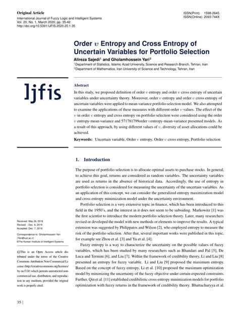 Pdf Order υ Entropy And Cross Entropy Of Uncertain Variables For Portfolio Selection