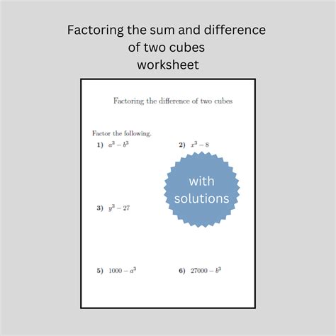Sum And Difference Of Cubes Algebra And Factoring Polynomials Worksheet