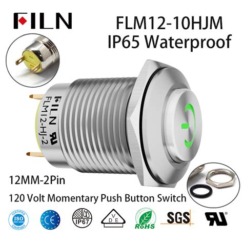 Great 120 Volt Momentary Push Button Switch Filn 12mm 2pin Metal Ip65