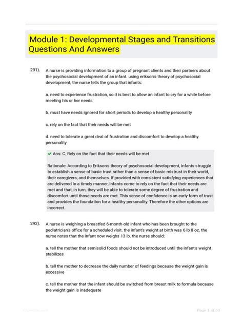 Module 1 Developmental Stages And Transitions Questions And Answers