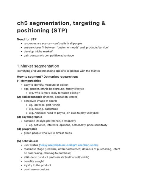 Ch5 Segmentation Targeting And Positioning Stp Pdf Market Segmentation Target Audience