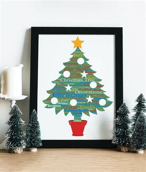 Personalised Christmas Tree Word Cloud Art Picture Frame