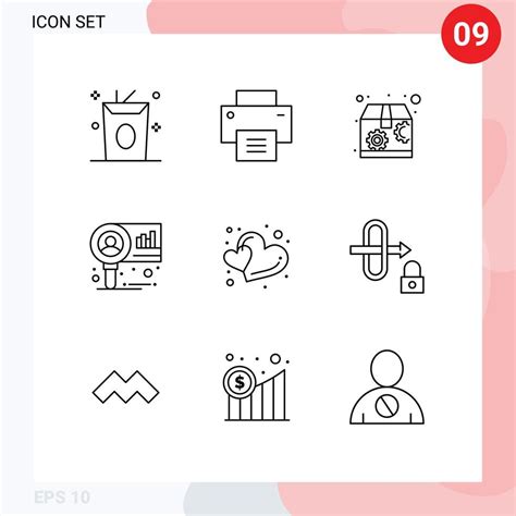 Editable Vector Line Pack Of 9 Simple Outlines Of Shape Hearts