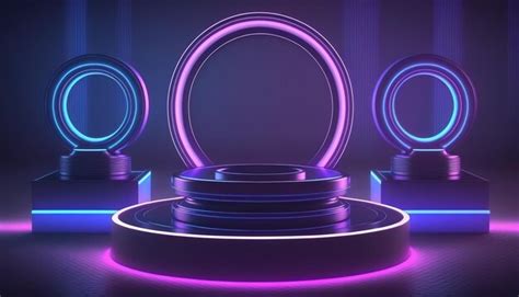 미래 포털 공상 과학 연단 받침대 플랫폼 현대 빈 사이버 펑크 공간 기술적 배경 프레젠테이션 제품 Ai를 위한 Skyfi 디지털 하이테크 요소 프리미엄 사진