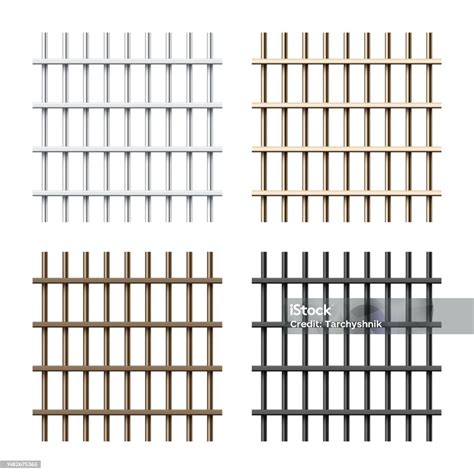 흰색 배경에 격리된 현실적인 반짝이는 금속 감옥 막대 상세한 감옥 케이지 감옥 철제 울타리 범죄 배경 모형 벡터 그림 감방에 대한 스톡 벡터 아트 및 기타 이미지 Istock