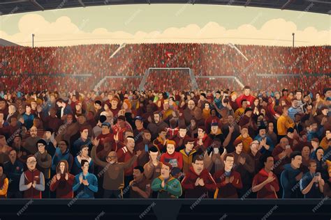 Crowded Soccer Stadium Football Fans Support The Team Premium Ai