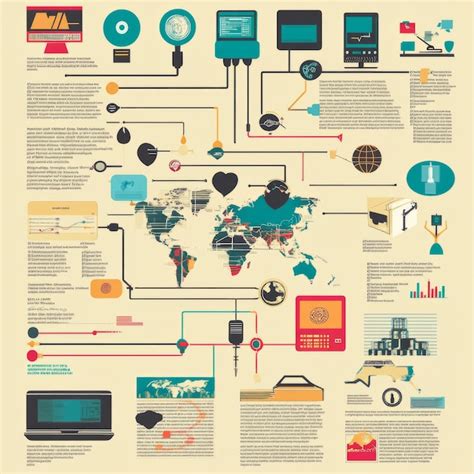 World Map With Colorful Icons And Connections Representing Global Communication And Data