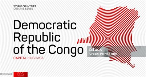 Abstract Map Of Democratic Republic Of The Congo With Red Circle Lines Stock Illustration