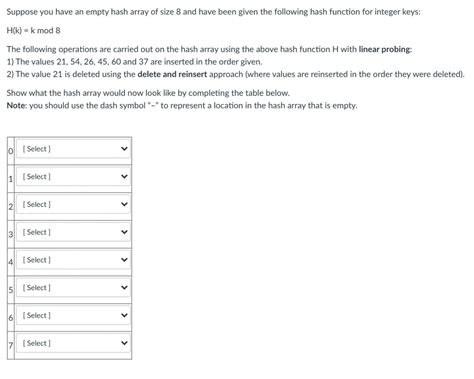 solved suppose you have an empty hash array of size 8 and