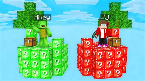 Mikey Green Vs JJ Red LUCKY BLOCK Island Survival Battle In Minecraft Maizen Minecraft Videos