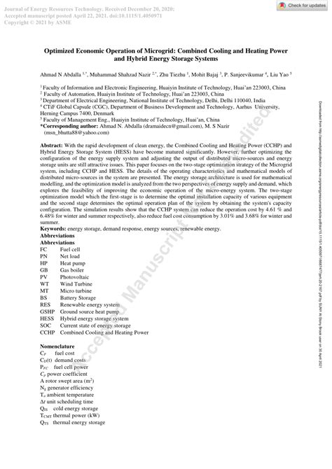 Pdf Optimized Economic Operation Of Microgrid Combined Cooling And Heating Power And Hybrid