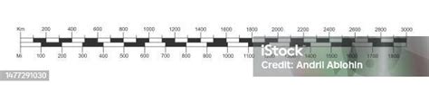 킬로미터와 마일 비율이 있는 지도 축척 막대 거리 측정 차트는 동일한 세그먼트로 나뉩니다 탐색 여행에 사용되는 그래픽 도구 경도에 대한 스톡 벡터 아트 및 기타 이미지