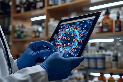 Exploring Viral Structures A Scientists Digital Analysis In The Lab Premium Ai Generated Image