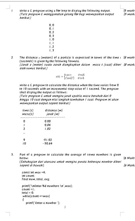 Solved Write A C Program Using A For Loop To Display The
