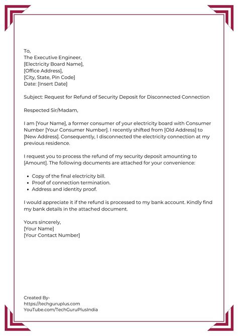 Application For Refund Of Security Deposit For Electricity Connection