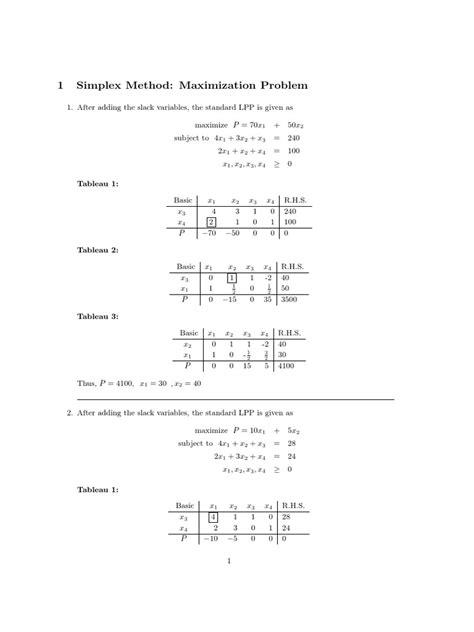 1 Simplex Method Maximization Problem Pdf