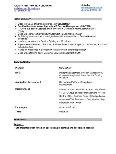 Aaditya Chouhan 3years Servicenow Resume Pdf It Service Management Information Technology