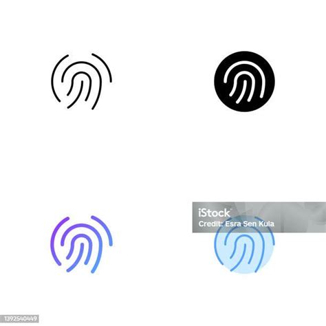 지문 아이콘 디자인 네 가지 스타일로 편집 가능한 스트로크 선 솔리드 플랫 라인 및 컬러 그라디언트 라인 웹 페이지 모바일 앱 Ui Ux 및 Gui 디자인에 적합합니다 단일