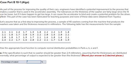 Solved Case Part B 10 1 Algo As Part Of The Process For Chegg Com