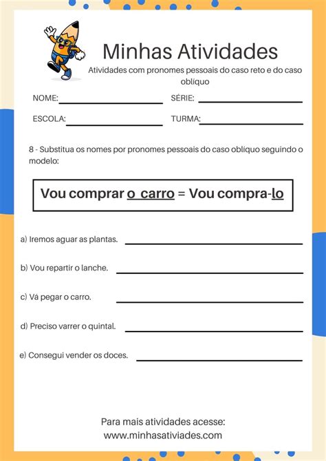 Pronomes Pessoais Do Caso Reto E Do Caso Oblíquo